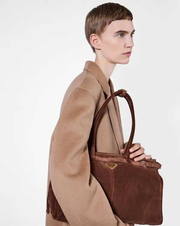 Prada Bonnie Large Suede Handbag - Cocoa Brown | Editorialist